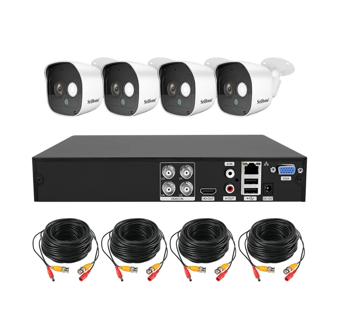 4-Channel CCTV Security Camera System – AHD DVR, Color Night Vision, M